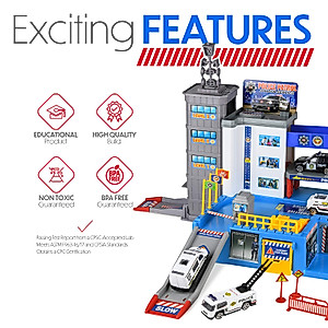 Toysical Police Car Toys for Boys - Cars Playsets - Police Toys with Track, Garage, 6 Police Car Toy Vehicles, 2 Police Men, 1 Helicopter - Best Gift for Boys 4, 5, 6 Year Old Kids
