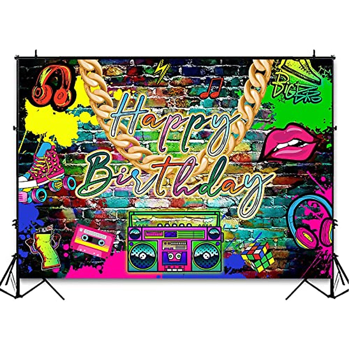 Avezano Hip Hop Birthday Party Backdrop Throwback Retro Graffiti Wall Backdrops for Bday Party Decoration Old School Rap Music Parties Photoshoot Backdrops (7x5ft)