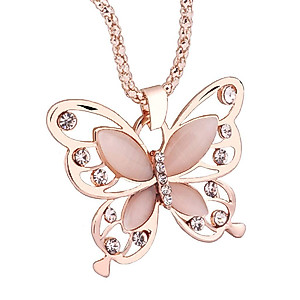 Lutos Charm Iced Out Butterfly Crystal Pendant Long Chain Necklace Hollow Statement Jewelry for Women and Girls Gift Gold