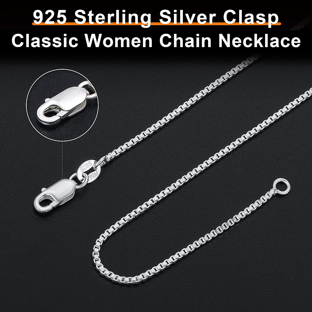 OCHCOH Sterling Silver Box Chain for Women, 20 Inches 925 Sterling Silver Necklace for Women Chains for Women 1.3mm Women Silver Chain Necklace for Women Jewelry Box Chains for Women Gifts