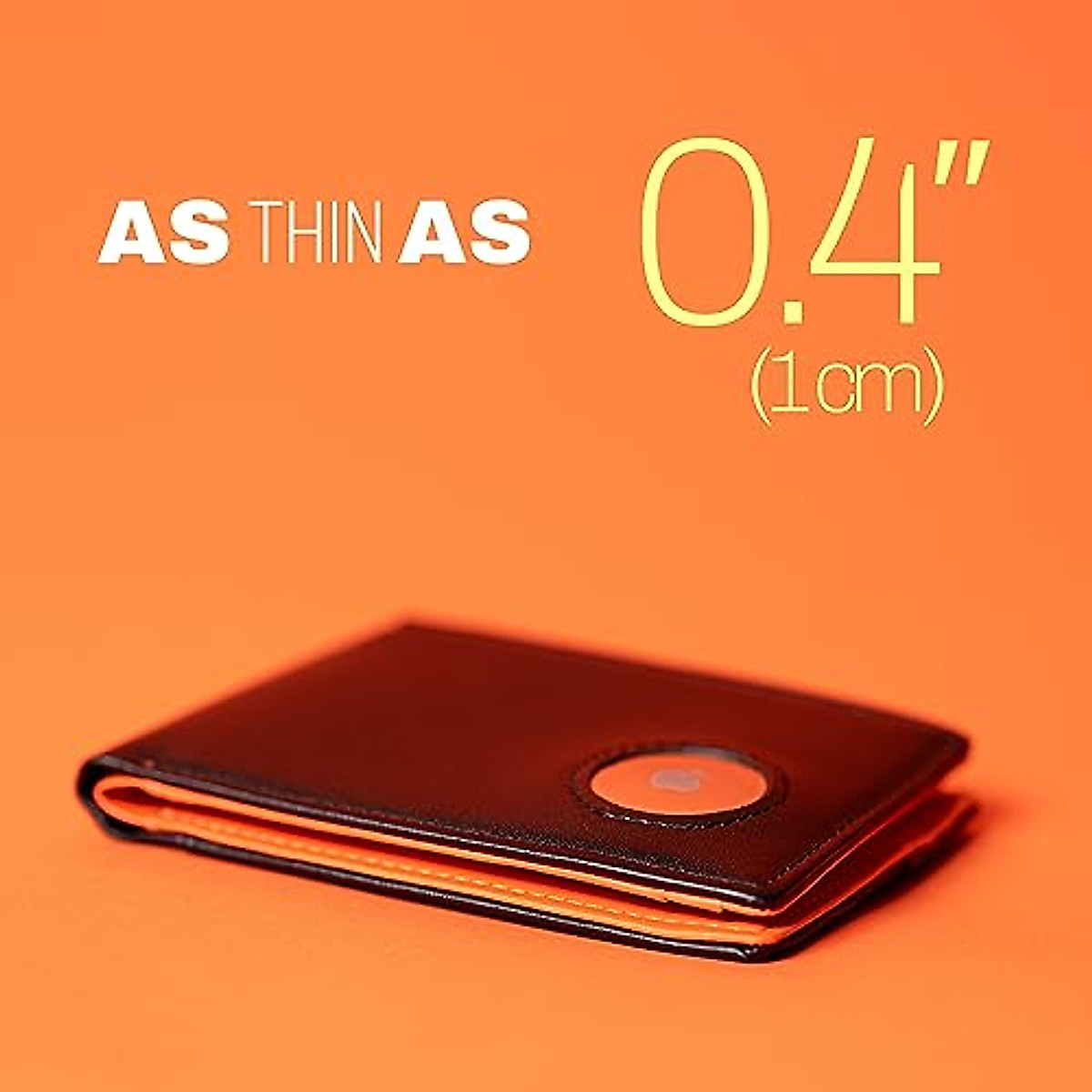 Mens Wallet with AirTag Holder, Slim Genuine Leather Bifold AirTag Wallet with Money Pocket, RFID Blocking, 9 Card Slots, Bill Divider, ID Window (Black & Orange)