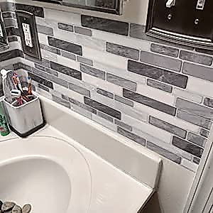 Art3d 10-Sheet Self Adhesive Backsplash, 12 in. x 12in. Grey Marble Design 3D Wall Panels (A17012P10)