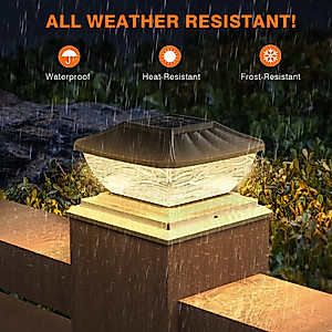 SOLLUCIS Solar Post Cap Lights, Large 8 LEDs 2 Modes Fence Post Solar Lights Outdoor Waterproof for 4x4 5x5 6x6 Vinyl Wooden Deck Fence Posts Patio Garden Decor, Warm/Cool White (6 Pack, White)