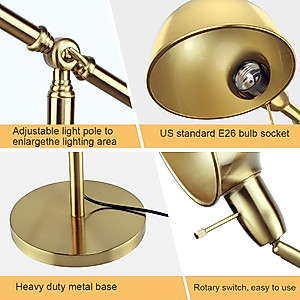 DINGLILIGHTING DLLT Metal Floor Lamp, Adjustable Swing Arm Reading Standing Lamp, 9W Modern Pole Light Brass Task Lighting for Living Room Bedroom Office Home Decor, E26 Bulb Included, Gold