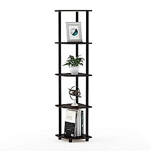 Furinno Turn-N-Tube 5 Tier Corner Display Rack Multipurpose Shelving Unit, 1-Pack, Dark Brown Grain/Black