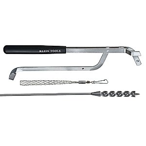 Klein Tools 53721 Flex Bit Kit with 9/16-Inch x 54-Inch Flex Bit Auger, Placement Tool and Wire Pulling Grip for Pulling Wire Behind Walls