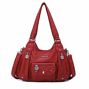 Angel Barcelo Roomy Fashion Hobo Womens Handbags Ladies Purse Satchel Shoulder Bags Tote Washed Leather Bag Red