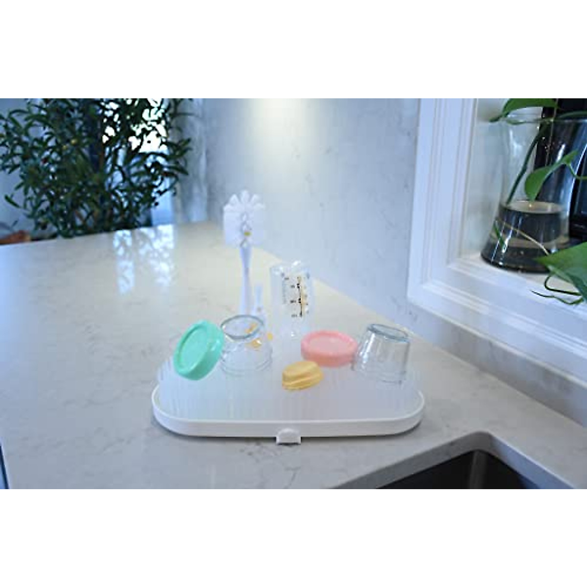 melii Countertop Baby Bottle Drying Rack and Drainboard, BPA Free (White)