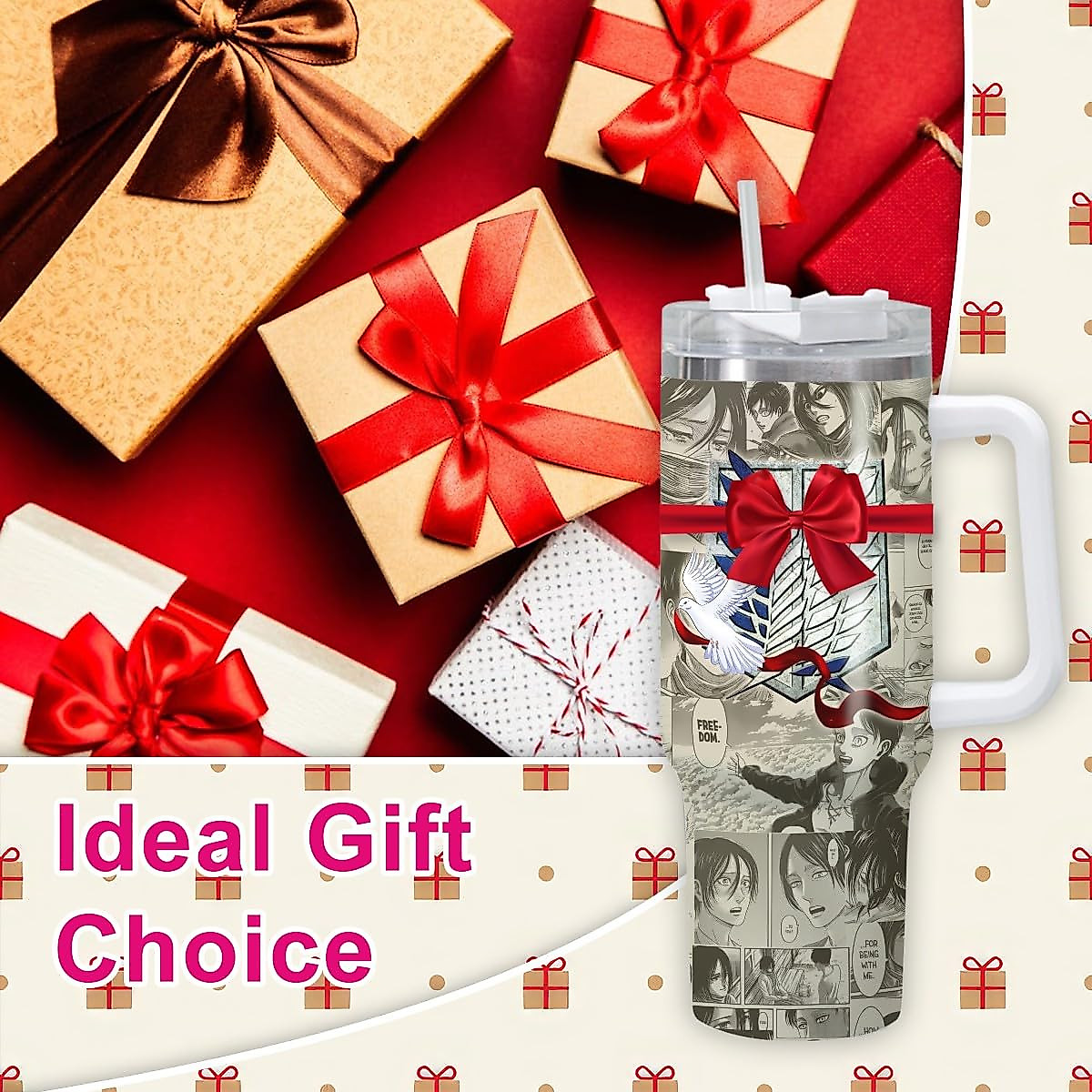 TEEDUU Tumbler M1kasa Insulated Tumbler With Handle Stainless Steel Double Wall Vacuum AOT Anime Tumblers Hot Cold Tea Coffee Travel Cup Thermos Mug Birthday Gift Men Women