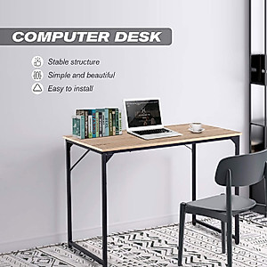 HCB Computer Desk 47inch Home Office Desk Writing Study Table Modern Simple Style PC Desk with Black Metal Frame(Nature),47inchx24inchx29inch