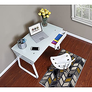 OneSpace Ultramodern Glass Computer Desk with Drawers, White Medium