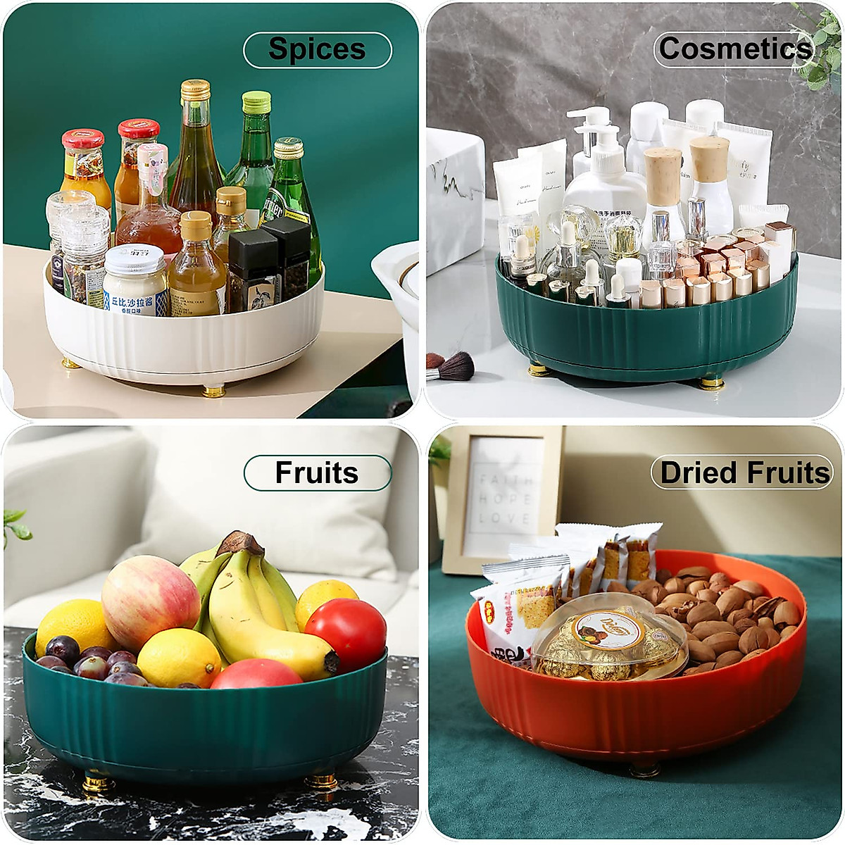 ZTXINJIN Lazy Susan Makeup Perfume Organizer, Rotating Turntable Organizer for Cabinet, Bathroom Vanity Tray Organizer with Large Capacity (White)