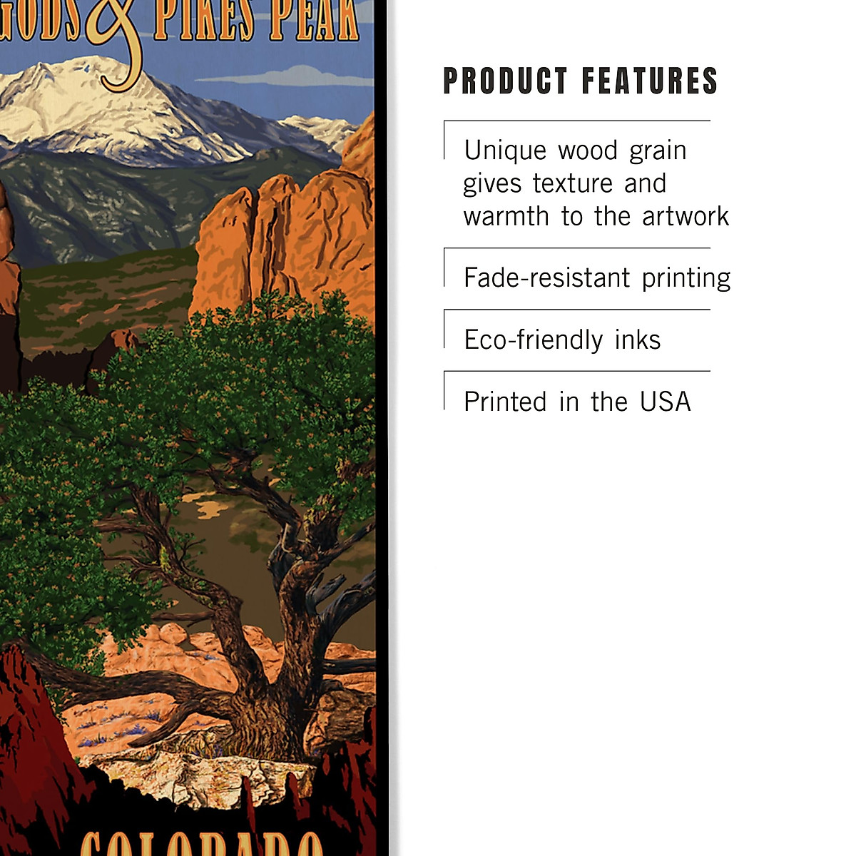 Lantern Press 10x15 Inch Wood Sign, Ready to Hang Wall Decor, Pikes Peak from Garden of the Gods, Colorado