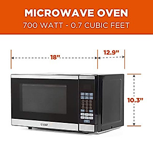 Commercial Chef Countertop Microwave Oven, 0.7 Cubic Feet, Stainless Steel