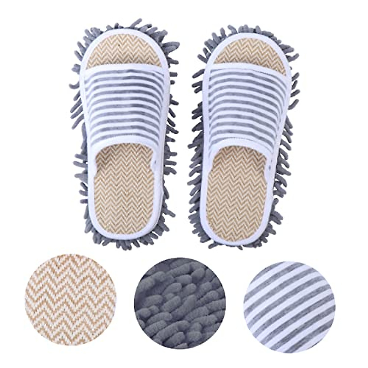 Healvian 1 Pair Slippers Cleaning Mops Floor Mops Interior Cleaner Floor Cleaner Chenille Slippers Indoor Slipper for Cleaning Cloth Shoes Cleaning Slipper Antiskid Footwear Grey Man Stripe