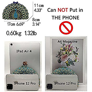 Boutique De FGG Elegant Crystal Clutches For Women Peacock Clutch Bag Evening Purses and Handbags (Small, Green)