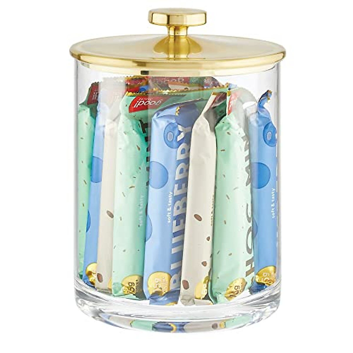 mDesign Large Modern Kitchen Apothecary Storage Organizer Canister Jars - Plastic Containers - Organization Holder for Pantry, Counter, Cabinet, Cupboard, Lumiere Collection, 2 Pack, Clear/Soft Brass