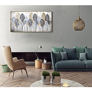 Wall Art Light modern Abstract Canvas wall art Black and white leaves Frames - Canvas Painting artwork Wall Art Print Poster for Living Room Decoration 24"x48"with Framed