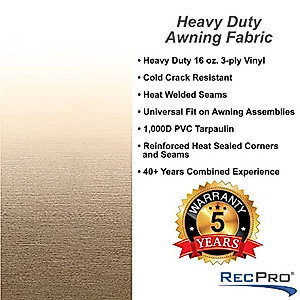 RecPro RV Awning Fabric Replacement 17 Foot Camper Awning | Tan | Width Size Options | 8' (96") Length | Heat Sealed | 3 Year Warranty (17 Feet, Actual 16' 1")