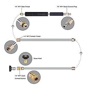 Selkie Pressure Washer Extension Wand Upgrade Power Washer Lance with Spray Nozzle Tips,30°,90°,120° Curved Rod, 1/4’’Quick Connect, Replacement for Anti-Leaked Ring 4000 PSI…