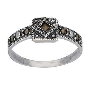 Petite Light Weight Square Sterling Silver Marcasite Ring Size 7(Sizes 6,7,8,9)