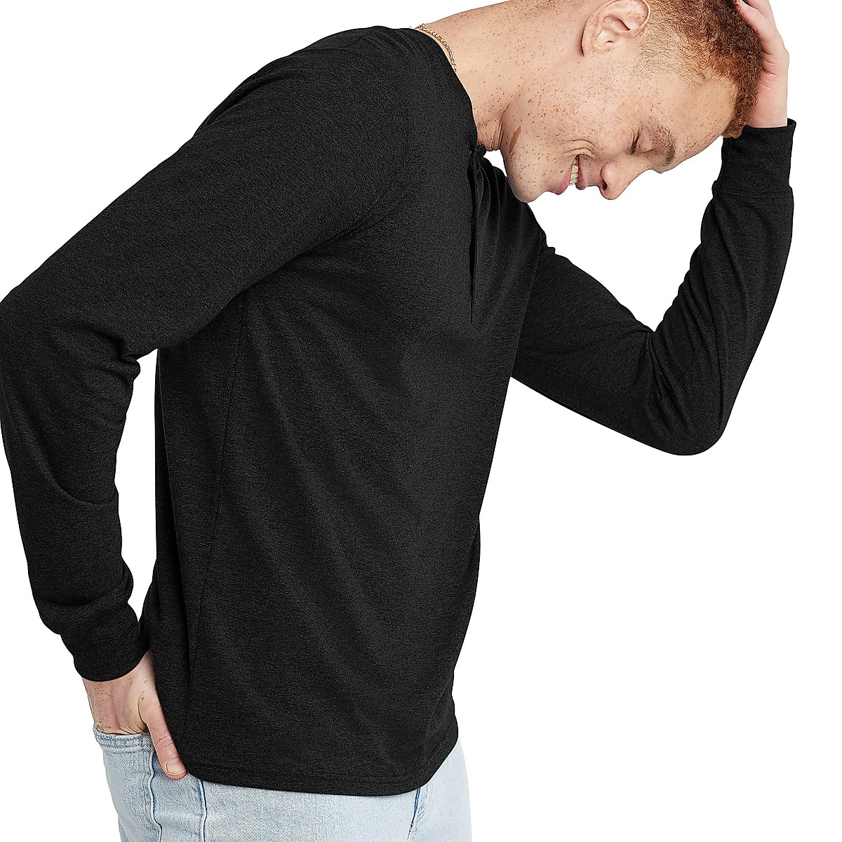 Hanes Originals Men's Tri-Blend Long Sleeve Henley, Black, Medium