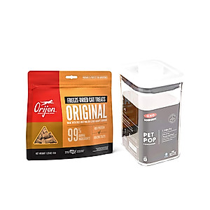 ORIJEN Freeze Dried Cat Treats, Original and OXO Good Grips Pet POP Container – 1.1 Qt