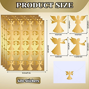 Whaline 400Pcs Christmas Stickers Gold Angel Envelopes Seal Stickers Self-Adhesive Xmas Party Favor Sealing Labels for Holiday Business Wedding Invitations Greeting Cards Supplies, 4 Design