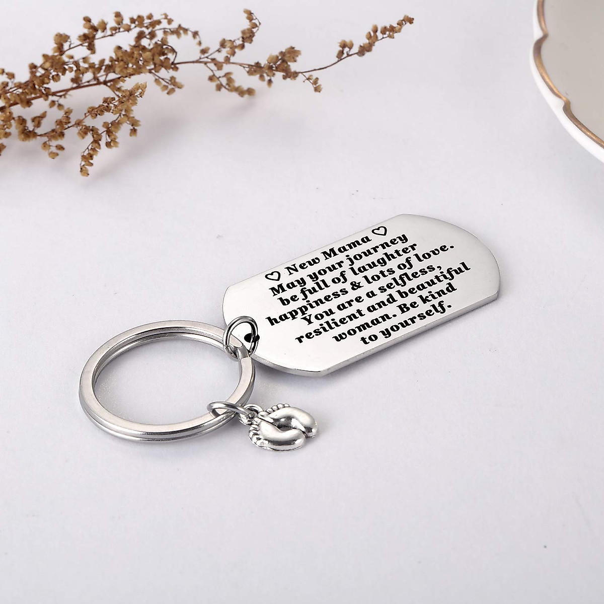 Ralukiia Pregnancy Announcement Gifts for First Time Mom to be New Mama Baby Footprints Keychain for Expecting Mommy Mother Day Baby Shower