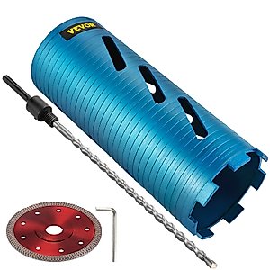 VEVOR Dry Core Drill Bit, 4.25"/108 mm Diameter 5/8"-11 Shank Arbor with a Pilot Bit & 4.5" Blade, 9.5"/241.3mm Depth Diamond Coring Bore Tool, Masonry Hole Saw Bits for Hard Concrete Brick and Block