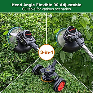 HUDAEN Cordless Grass Trimmer Weed Wacker, 3-in-1 String Trimmer Lawn Edger with 21V 2Ah Li-ion Battery for Garden and Yard with Wheel, Lightweight Adjustable Height Weed Eater Tool(Black)