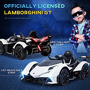 Aosom 12V Electric Ride-on Car, Licensed Lamborghini V12 Vision Gran Turismo Battery-Powered Ride-on Toy with Remote Control, Bluetooth, Music, LED Lights, for 3-6 Year Old Boys and Girls, White