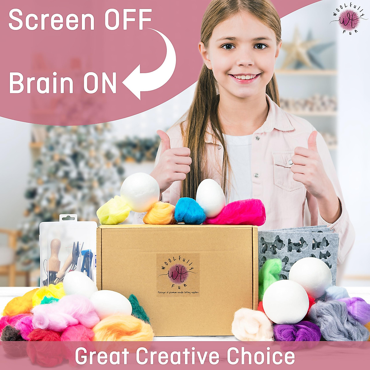 WOOLfully Fun Needle Felting Kit - Beginner Art Craft Kit - Wool Roving, Styrofoam Balls & Eggs - DIY Decor for Adults