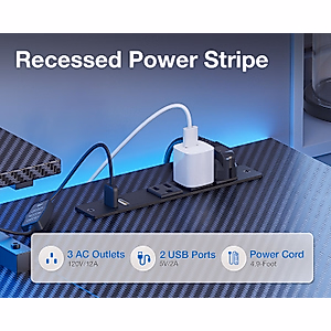 ODK 48 Inch Gaming Desk with USB Charging Ports and LED Lights, Reversible L Shaped Computer Desk with Storage Shelves & Monitor Stand, Corner Gamer Desk Table with Power Outlets, Black