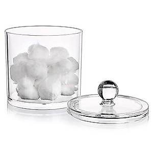 Hipiwe Cotton Ball and Swab Organizer with Lid Apothecary Acrylic Jar Makeup Cotton Organizer Bathroom Storage Canister Jar for Cotton Rounds Pads Q-Tips Holder