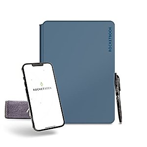 New Rocketbook Pro 2.0 Smart Notebook | Steel Blue | Scannable Office Notebook with 20 Sheet Page Pack - Lined and Dot Grid | Hardcover Vegan Leather Reusable Notebook with 1 Pilot Frixion Pen & 1 Microfiber Cloth | Letter Size: 8.5 in x 11 in