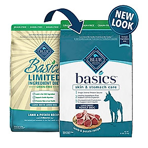 Blue Buffalo Basics Skin & Stomach Care, Grain Free Natural Adult Large Breed Dry Dog Food, Lamb & Potato 22-lb