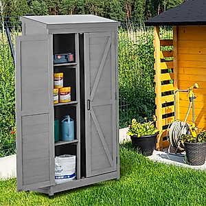 Ajikgn Outdoor Storage Cabinet and Metal Top,Garden Storage Shed,Outdoor 68 Inches Wood Tall Shed for Yard and Patio