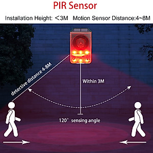 LAFEINA Solar Sound & Strobe Light Alarm Motion Detector, Gunshot & Dog Barking & Recording, Record 20S Custom Message Siren Security Alert System for Farm Barn Villa (1)