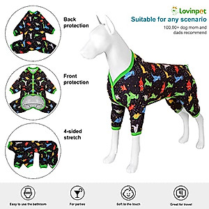 LovinPet Big Dog Wound Care/Surgical Recovery Shirt, Undershirt for Dog Coats, Anti Licking, Pet Anxiety Onesies for Dogs, Dinosaurs in Space Print, Large Breed Dog Clothes, Dog Jammies/XL
