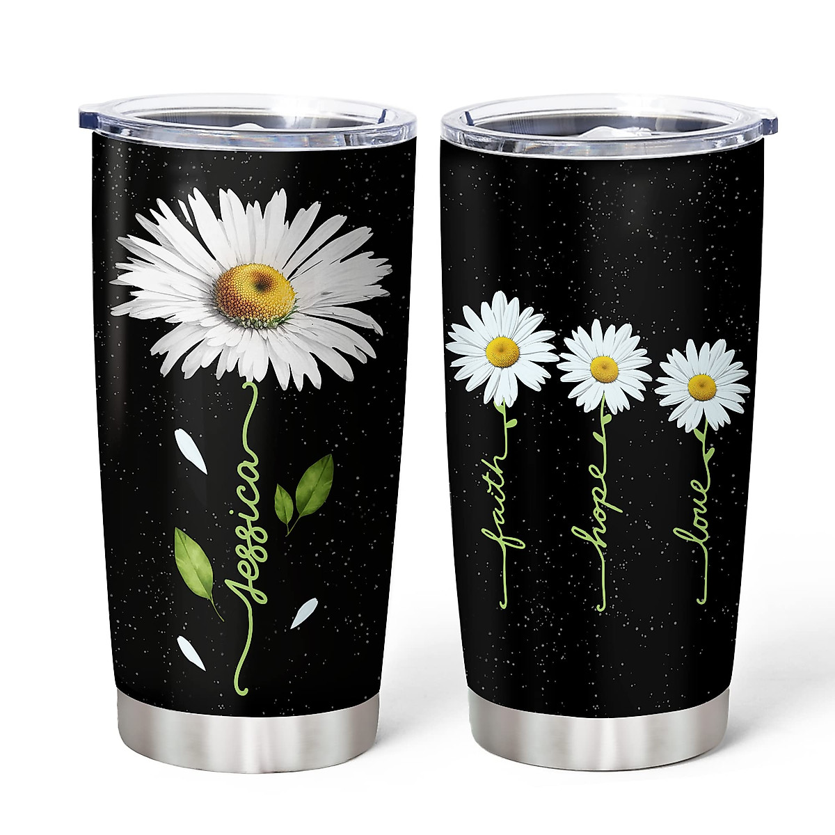 Hyturtle Personalized Gifts For Daisy Flower Lover - Birthday Christmas - Faith Hope Love Daisy Flower Print Custom Name Stainless Steel Tumbler 20oz With Straw Lid - Gifts For Her Women Girl Friend