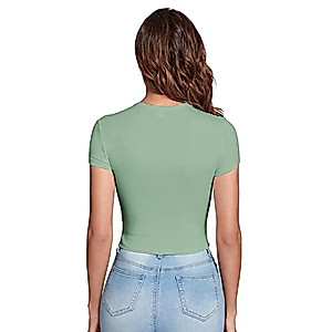 Verdusa Women's Casual Basic Cap Sleeve Slim Fitted Round Neck Crop Tee Top Mint Green M