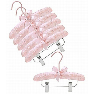 Only Hangers 10" Pink Baby Satin Padded Hangers with Clips- Pack of (6)
