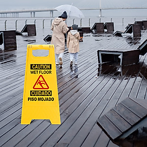 ANZEKE Caution Wet Floor Signs, 3 Pack Double Sided A-Frame Bright Yellow Warning Signs, Bilingual Warning Ideal for Commercial Use, Slip & Fall Accident Prevention