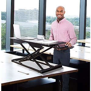 Flexpro Hero 37 Inch Standing Desk | 2 Level Standing Desk Converter with Keyboard Shelf and Monitor Riser | Large Dual Level Sit to Stand Workspace | Easily Sit or Stand in Seconds! (Black / 37")