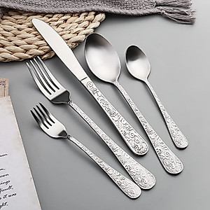 20 Pieces Silverware Set for 4,Stainless Steel Flatware Set Kitchen Eating Utensils Include Spoons,Forks,Knives,Salad Forks,Teaspoons,Coffee Spoons Home Essentials Patterned Handle Dinnerware Sets
