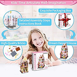 QMAN Girls Building Blocks Toy Dream Dessert House Building Kit Street-View Construction Educational Toy for Girls Age 6-12 and Up (344 Piece)