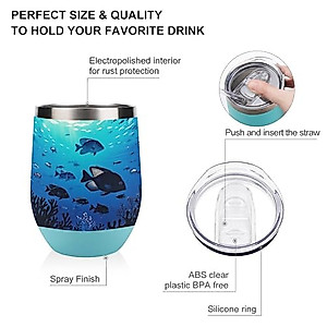 OPTKSNCU 304 Stainless Steel Insulated Cup with Lid, Fish Hover in The Sea Print Durable, And Easy to Clean – Ideal for Home, Office, And Gift Giving