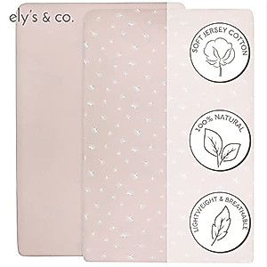 Ely’s & Co. Crib Sheet 2-Pack — Combed, 100% Jersey Cotton for Baby Girl — Rosewater Pink, Pin Dots & Gingko Leaves