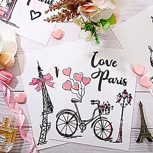 4 Pieces Paris Wall Art Prints, Pink Eiffel Tower Telephone Booth Romantic Paris Theme Room Unframed Art Poster Decor for Girls Living Room Bedroom Bathroom Kitchen Office Decor, 8 x 10 Inch